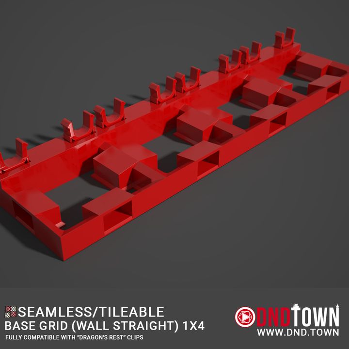 3D Printable Base Grid Block 1x4 Wall Straight (Low Profile - 38mm) 3D ...