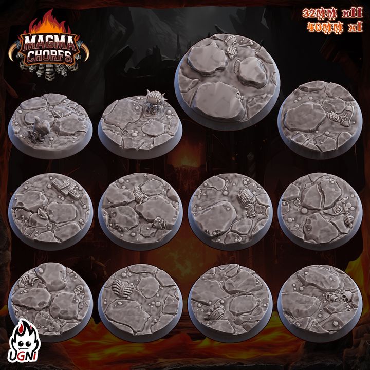 3D Printable x12 Base - Magma Chorfs - Fantasy Football by UGNI Miniatures