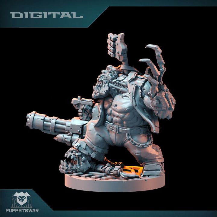 3D Printable Orc Cyborg Chieftain by Puppetswar Miniatures