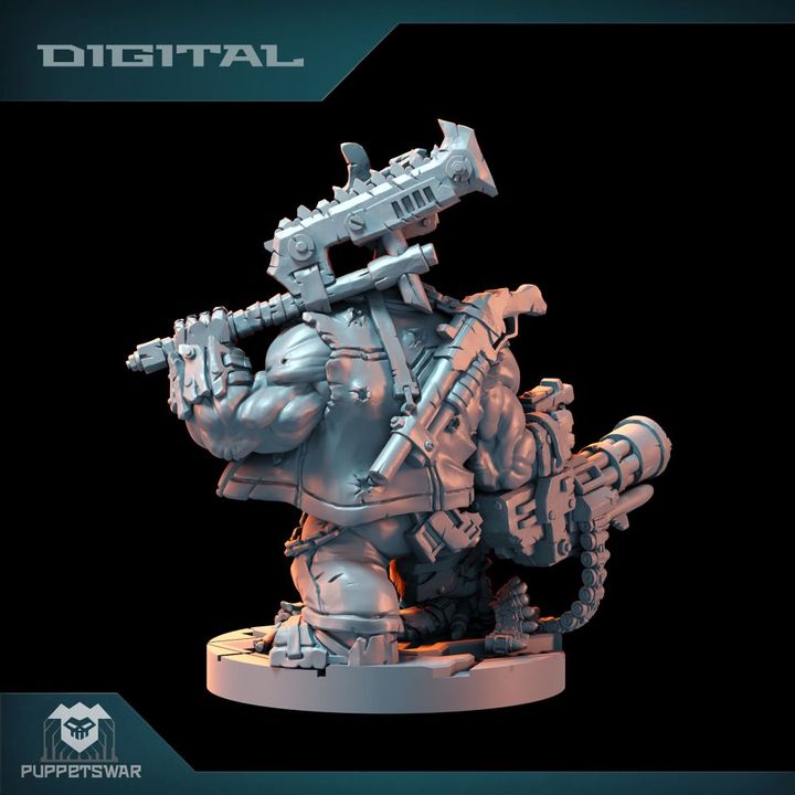 3D Printable Orc Cyborg Chieftain by Puppetswar Miniatures