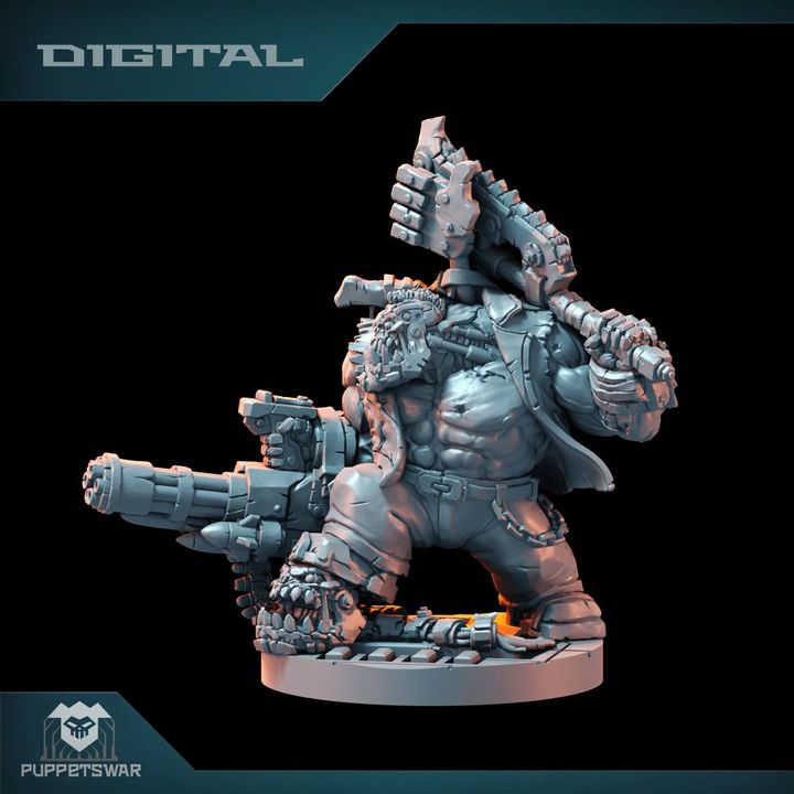 3D Printable Orc Cyborg Chieftain by Puppetswar Miniatures
