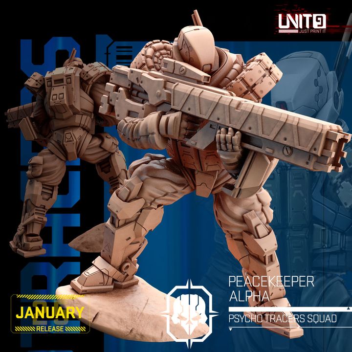 3D Printable Cyberpunk - Peacekeeper Alpha - Psycho Tracers squad by UNIT9