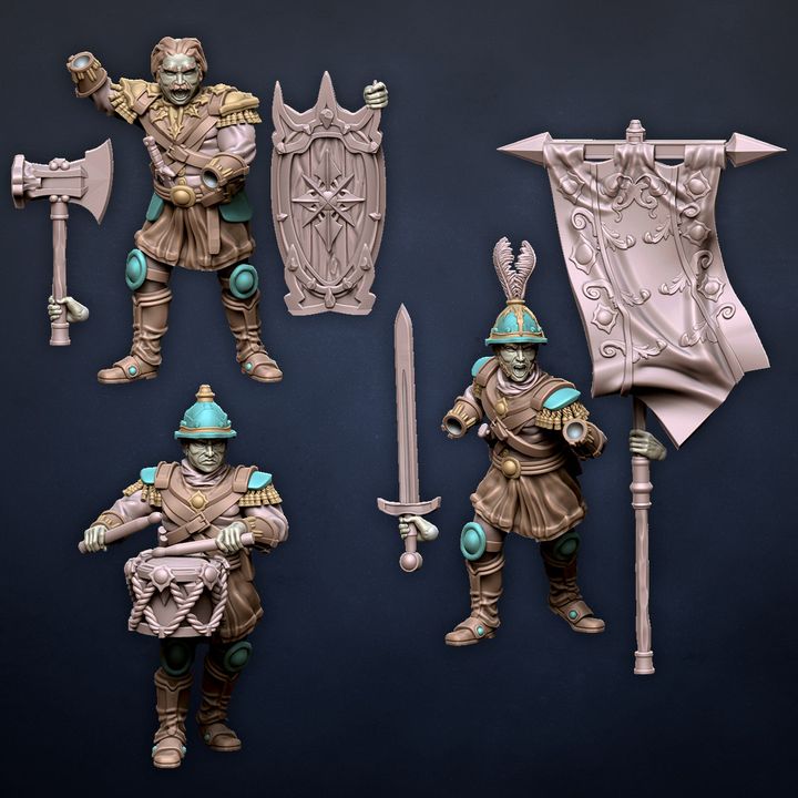 3D Printable Heavy Infantry (Command Group) by Dragon's Lake Miniaturas