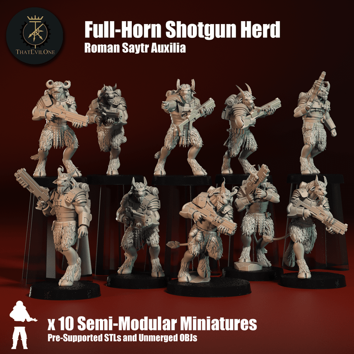 3D Printable Saytr "Full-Horn" Shotgun Herd - Presupported by ThatEvilOne
