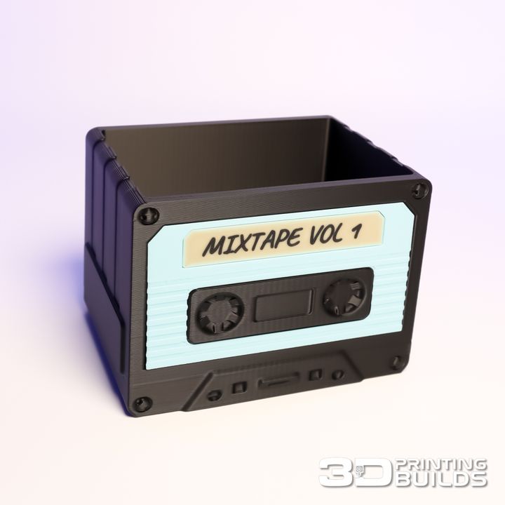 3D Printable Cassette Desk Organizer by 3D Printing Builds