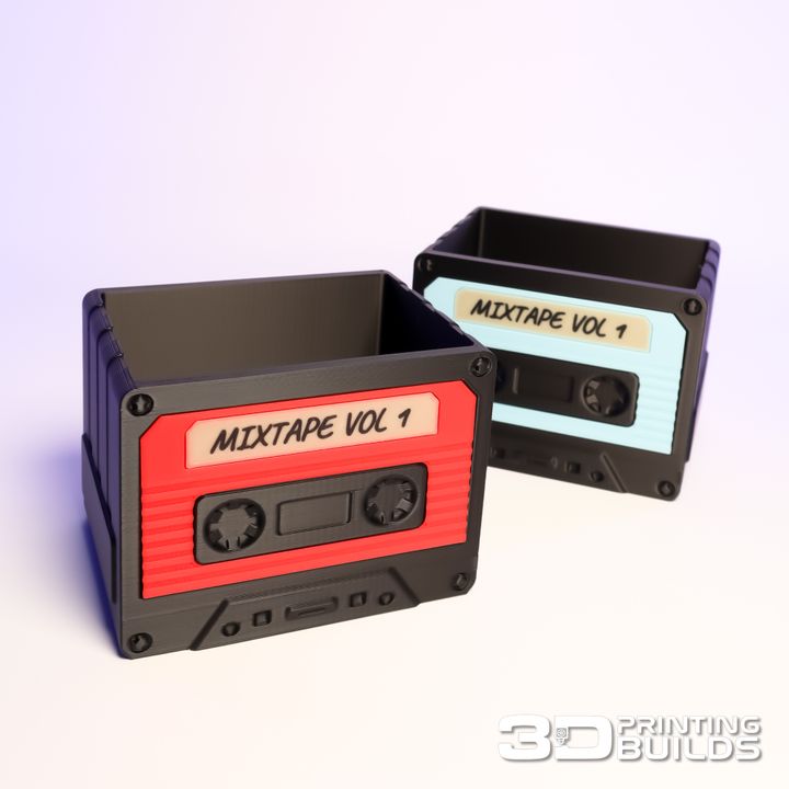 3D Printable Cassette Desk Organizer by 3D Printing Builds
