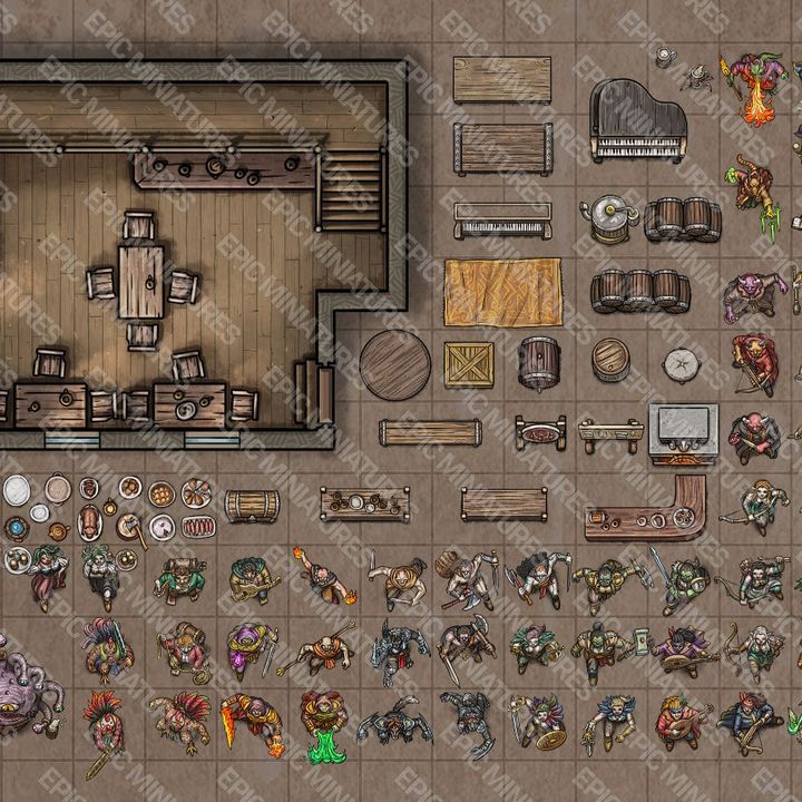 3D Printable Sunrise Tavern Virtual Tabletop Token Set / VTT Tokens ...