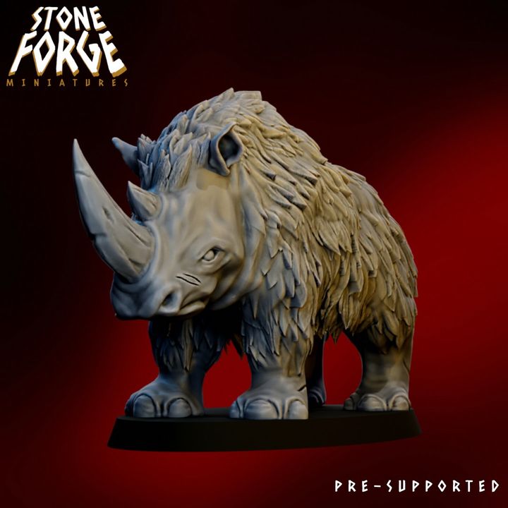 3D Printable Woolly Rhino, Ice Age Rhinoceros (pre-supported) by Stone ...