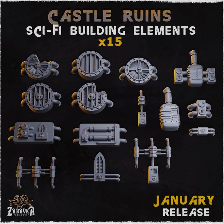 3D Printable Sci-Fi Building Elements - Basing Bits (Castle Ruins) by ...
