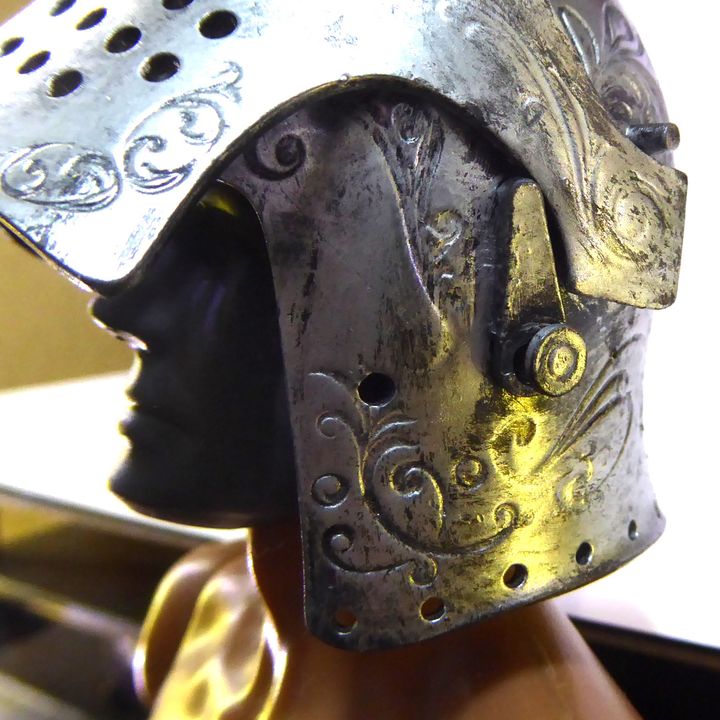 3D Printable Medieval Knights Helmet. Bascinet. Opening visor. Print in ...