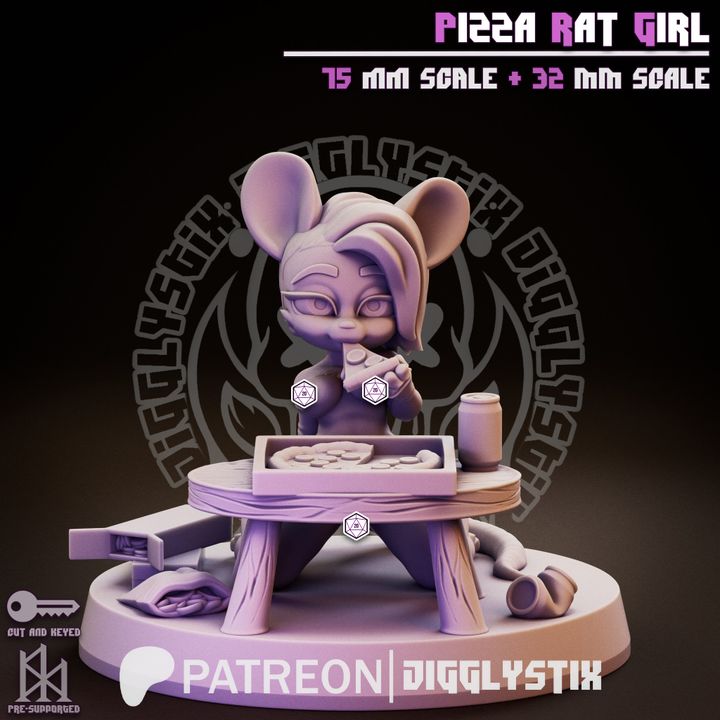 3D Printable Pizza Rat Girl by Jigglystix