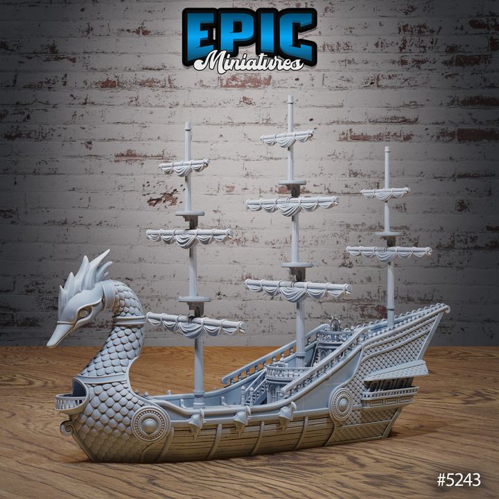 3D Printable Elven Swan Ship / Elf Sailing Vessel / Elvish Navy Galleon ...