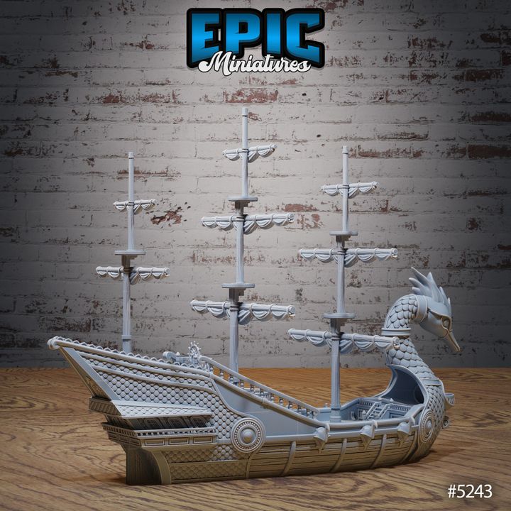 3D Printable Elven Swan Ship / Elf Sailing Vessel / Elvish Navy Galleon ...