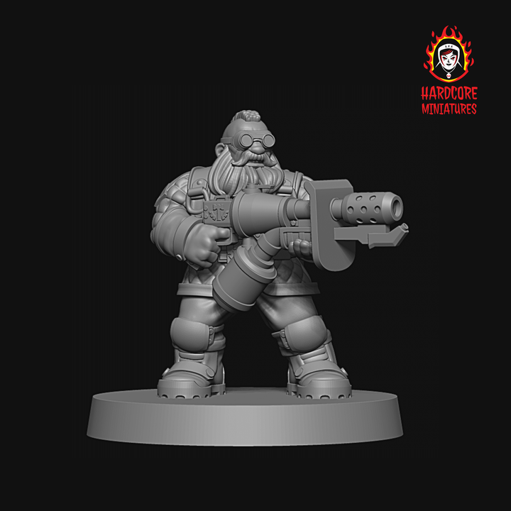 3D Printable Space Dwarf Veteran with Flamer 2 by Hardcore Miniatures