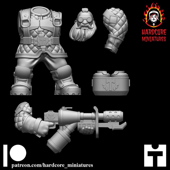 3D Printable Space Dwarf Veteran with Flamer 2 by Hardcore Miniatures