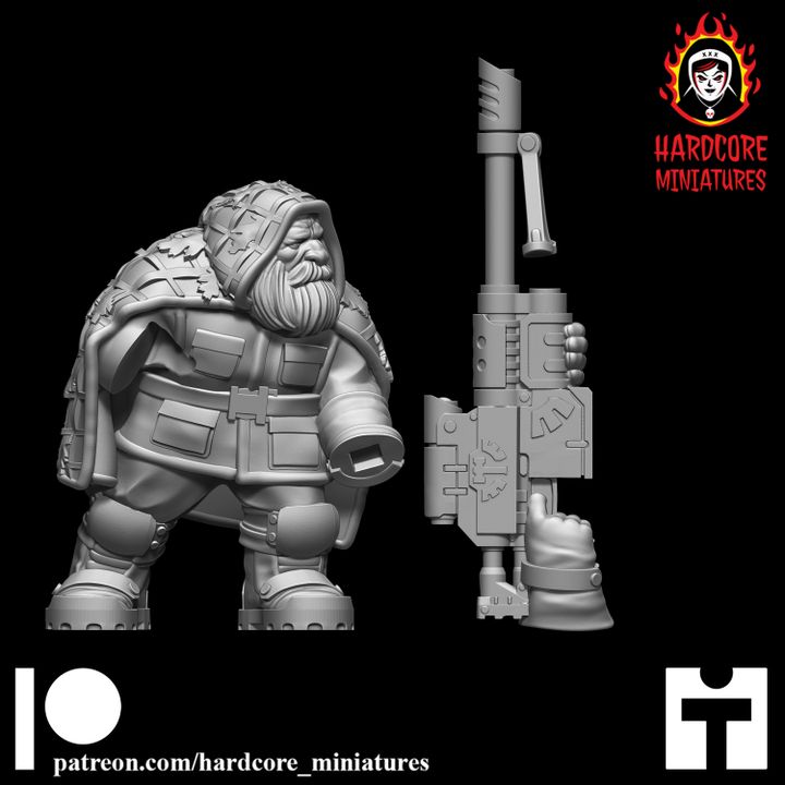 3D Printable Space Dwarf Veteran Sniper 2 by Hardcore Miniatures