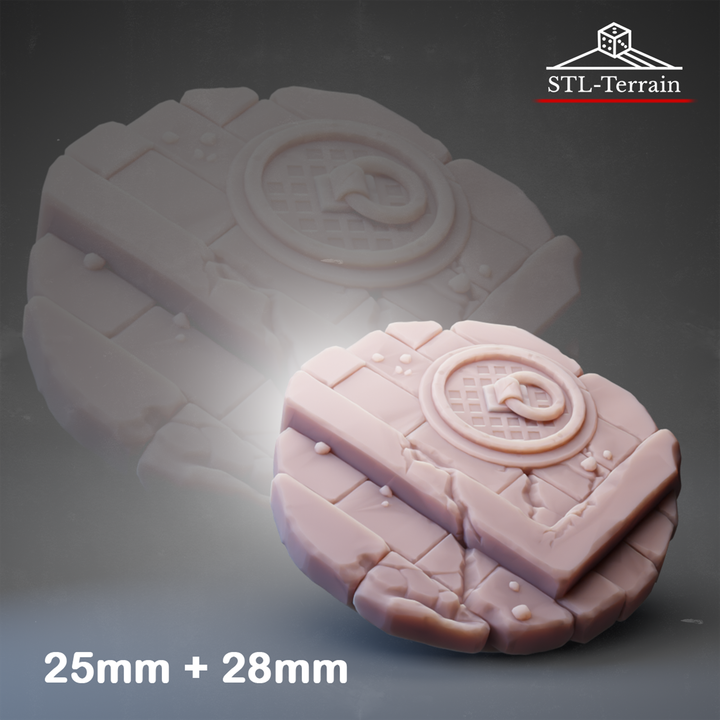 3D Printable Sewers Base Toppers 01 by STL Terrain