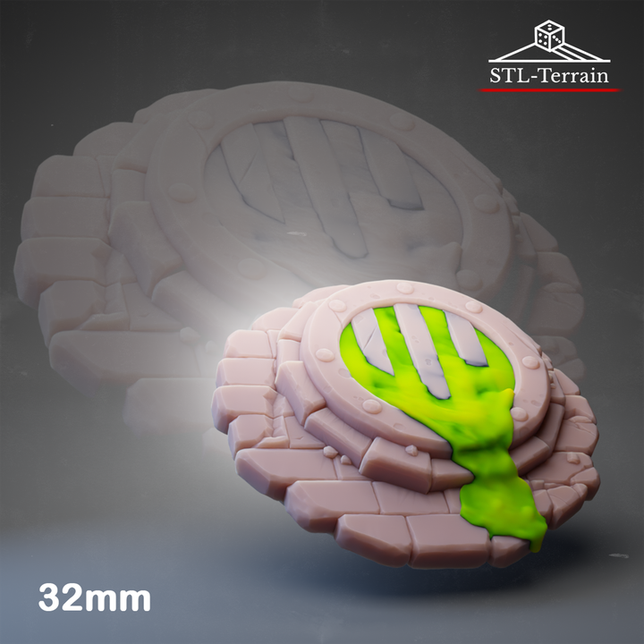 3D Printable Sewers Base Toppers 01 by STL Terrain