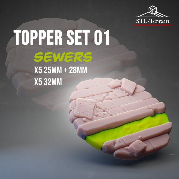 3D Printable Sewers Base Toppers 01 by STL Terrain