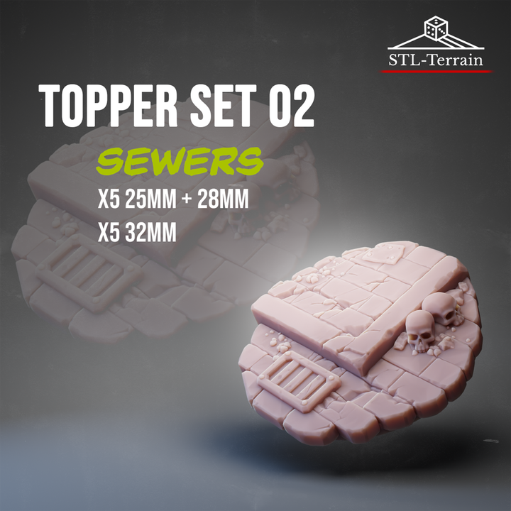3D Printable Sewers Base Toppers 02 by STL Terrain