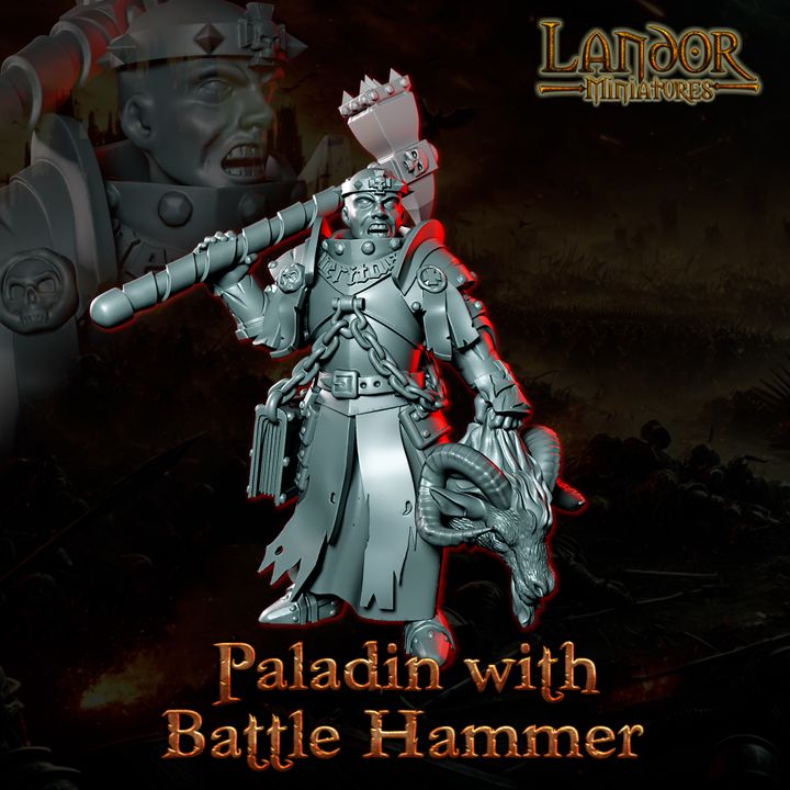 3D Printable Paladin with Battle Hammer by Landor Miniatures