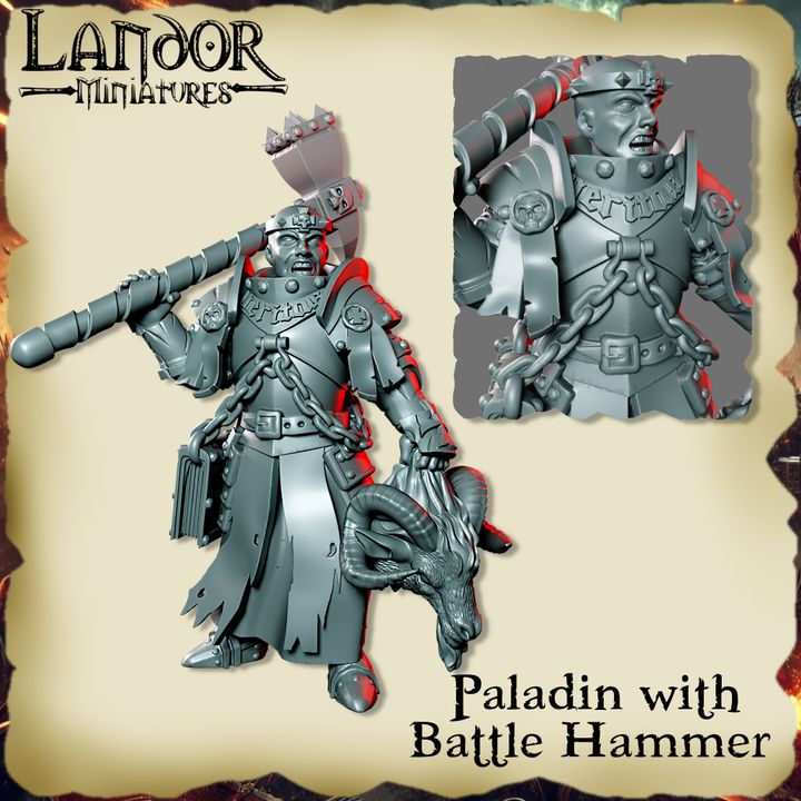 3D Printable Paladin with Battle Hammer by Landor Miniatures
