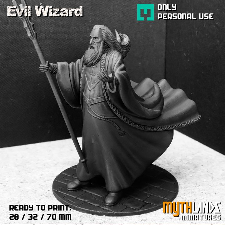 3D Printable EVIL WIZARD - PERSONAL USE by Mythlands Miniatures