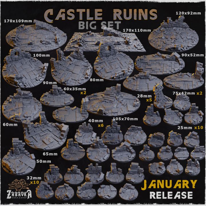 3D Printable Castle Ruins - Bases & Toppers (Big Set++) by Zabavka Workshop