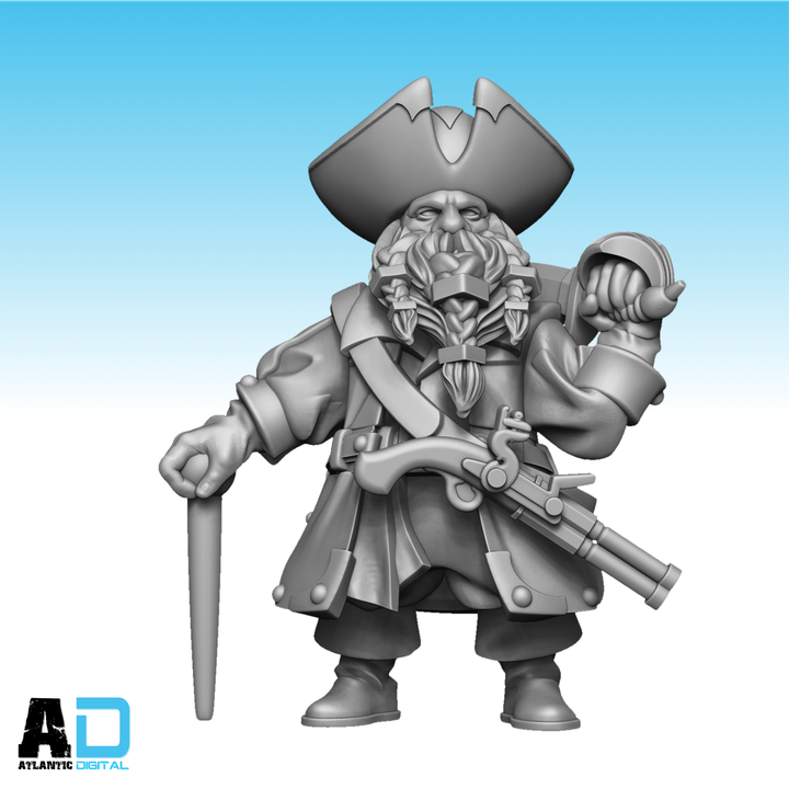 3D Printable Dwarf Pirate Captain by Wargames Atlantic