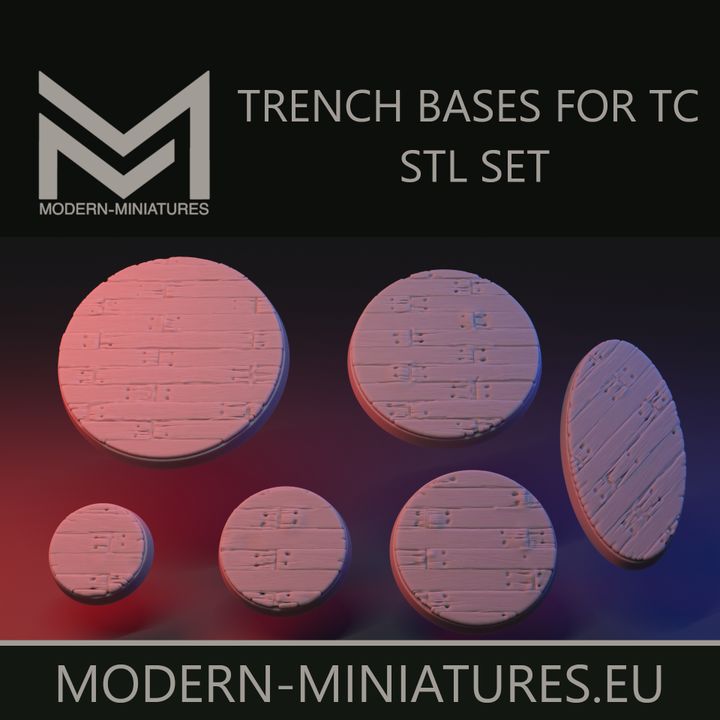 3D Printable Trench Bases TC Bases for miniatures, 25mm, 32mm, 40mm ...