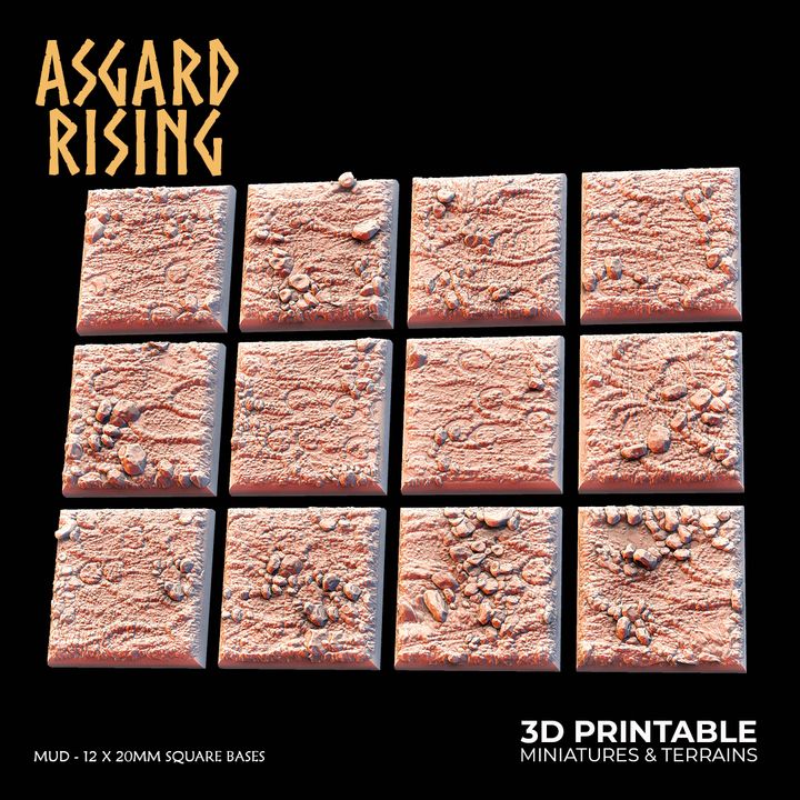 3D Printable Mud - 12 x 20mm Square Bases /Pre-supported/ by Asgard ...