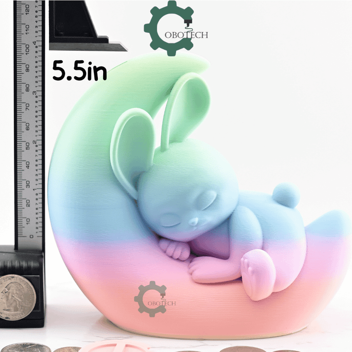 3D Printable Cobotech Dreamy Bunny On Crescent Moon Piggy Bank - Desk ...