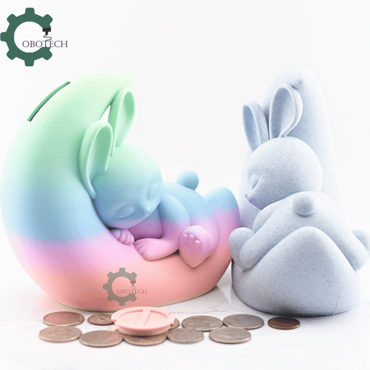 3D Printable Cobotech Dreamy Bunny On Crescent Moon Piggy Bank - Desk ...