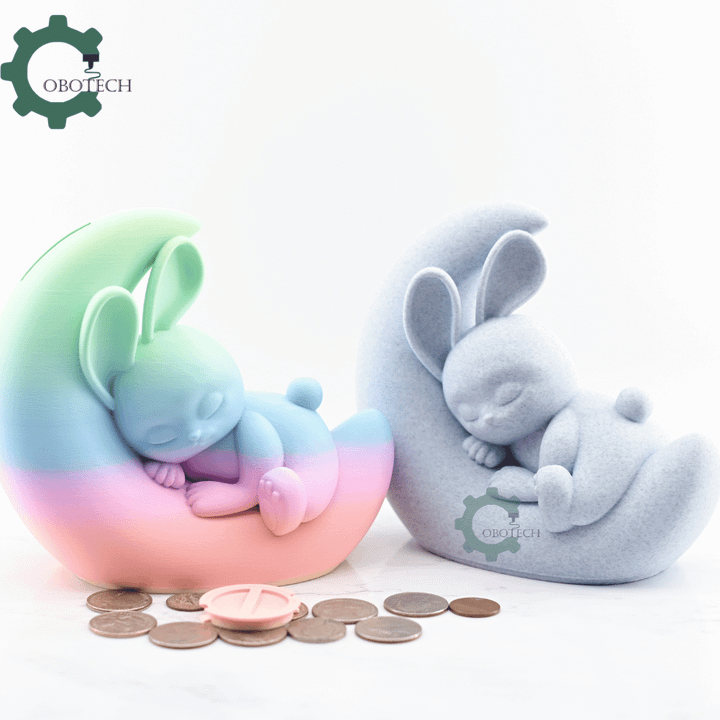 3D Printable Cobotech Dreamy Bunny On Crescent Moon Piggy Bank - Desk ...