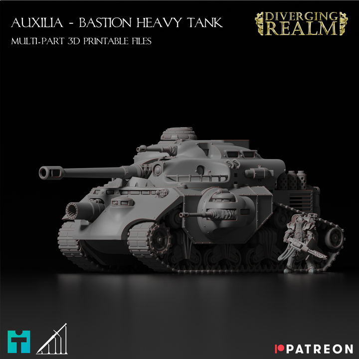 3D Printable Auxilia - Bastion Class Heavy Tank by DivergingRealm