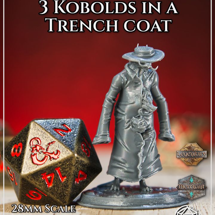 3D Printable 3 Kobolds in a Trench Coat by M3DM