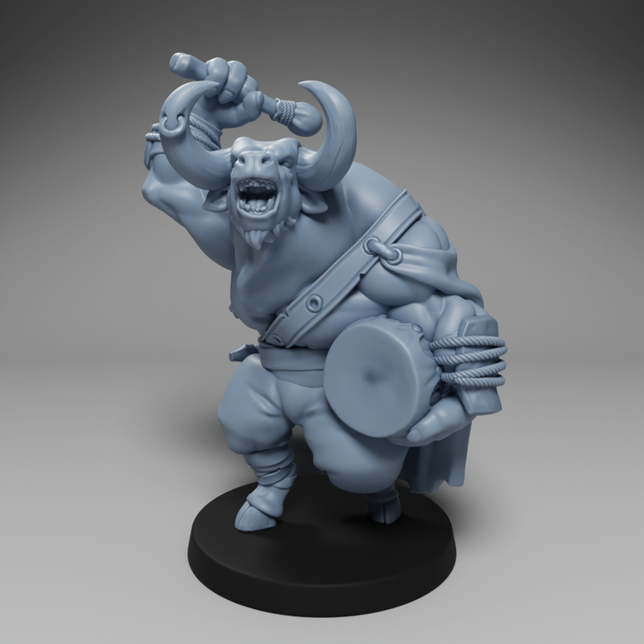 3D Printable Minotaur bard wardrummer by Built Bird