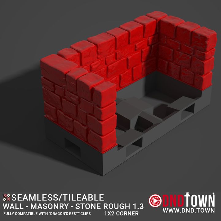 3D Printable Wall - Masonry - Mortared Stone - Corner 1x2 - 01.3 ...