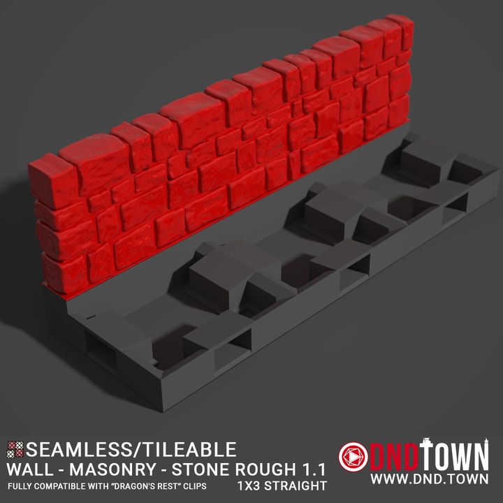 3D Printable Wall - Masonry - Mortared Stone - Straight 1x3 - 01.1 ...