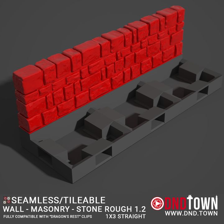 3D Printable Wall - Masonry - Mortared Stone - Straight 1x3 - 01.2 ...