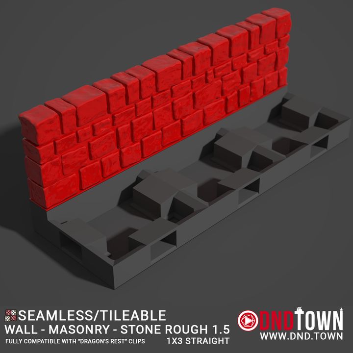 3D Printable Wall - Masonry - Mortared Stone - Straight 1x3 - 01.5 ...