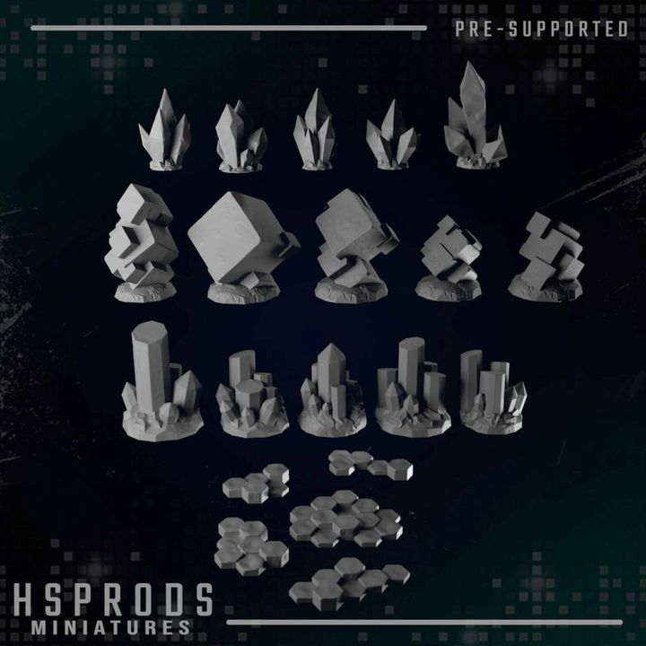 3D Printable Basing Bits - Crystal formations terrain by Hsprods Miniatures
