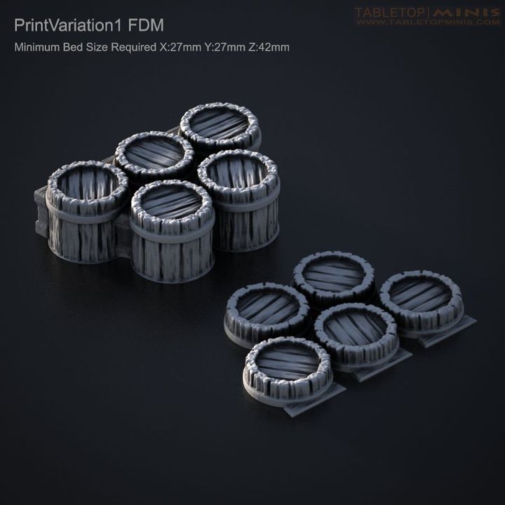 3D Printable Wooden Barrel Stack 2 by TableTopMinis