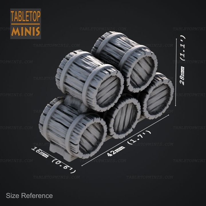 3D Printable Wooden Barrel Stack 2 by TableTopMinis