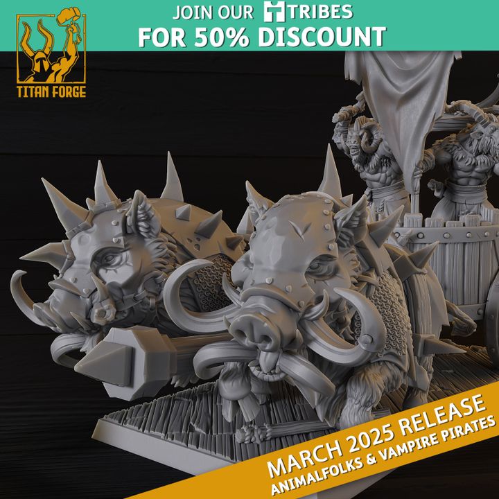 3D Printable Boar Chariot - Animalfolks & Vampire Pirates - Titan Forge ...