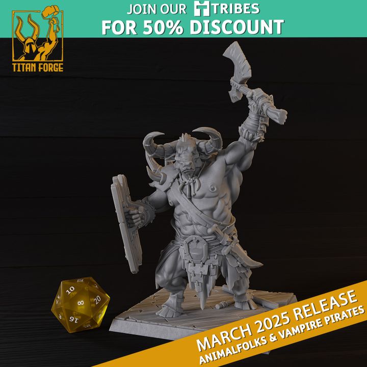 3D Printable Minotaur Herds Weapon and Shield - Animalfolks & Vampire ...