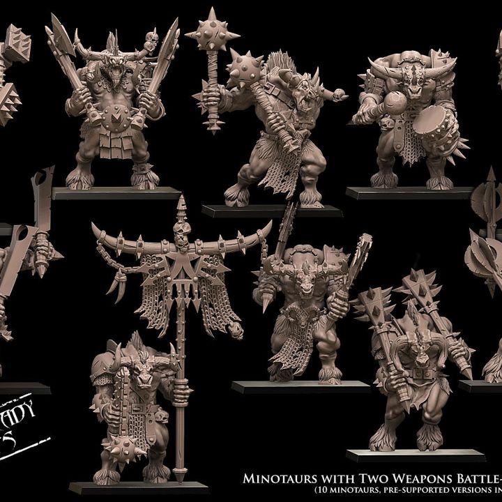 3D Printable Minotaurs with two weapons Battle-Ready regiment (10 ...