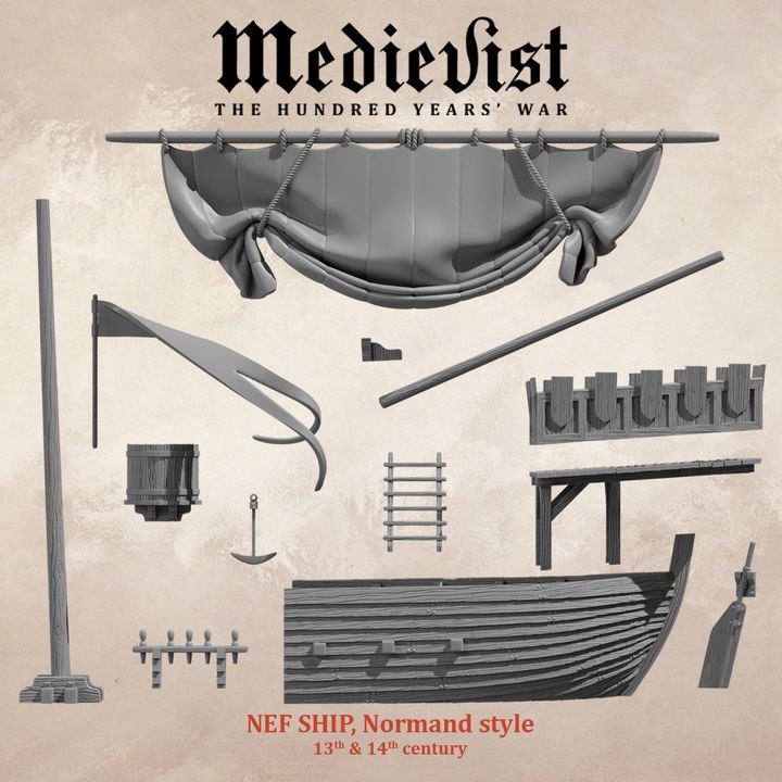 3D Printable Medieval Nef ship, Normand style, 13th & 14th century by Medievist: Miniature & Games