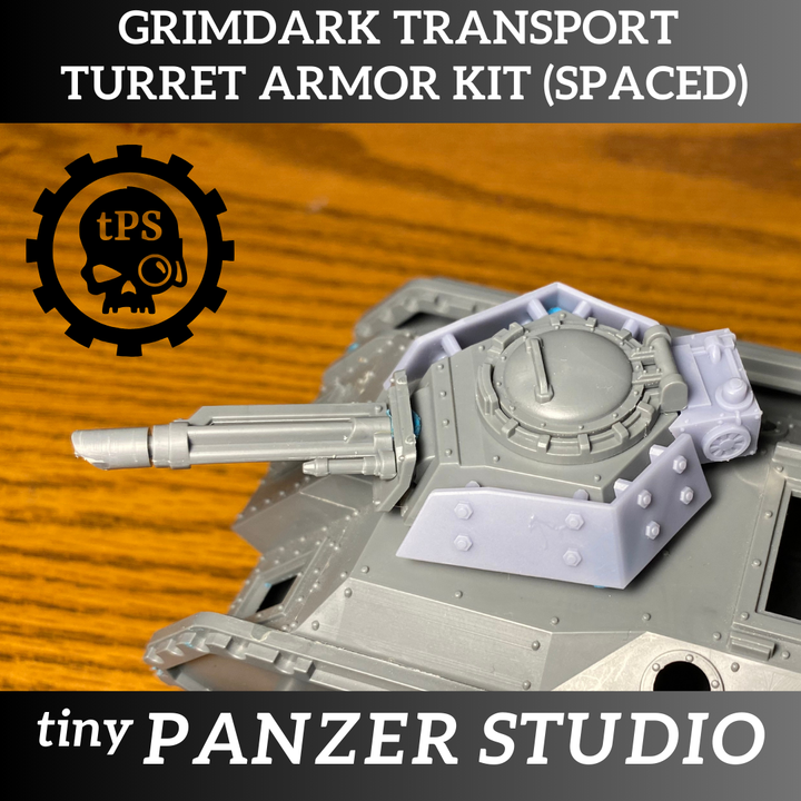 3D Printable Grimdark Transport Turret Armor upgrades by Tiny Panzer Studio
