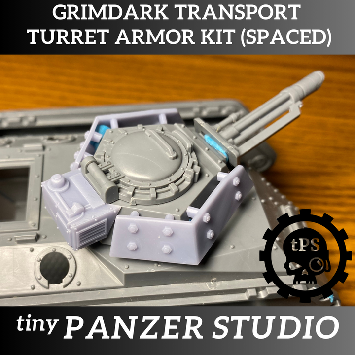 3D Printable Grimdark Transport Turret Armor upgrades by Tiny Panzer Studio